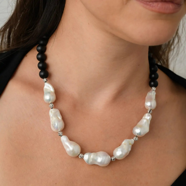 Colier perle sidef de cultură albe baroc aprox.14-16mm - YUNO Pearls