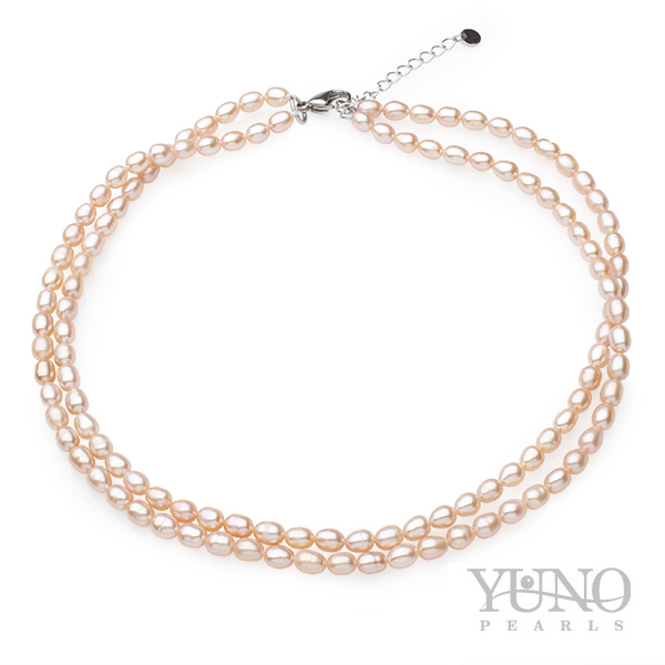 Colier cu 2 rânduri de perle roz, 5-6mm - YUNO Pearls